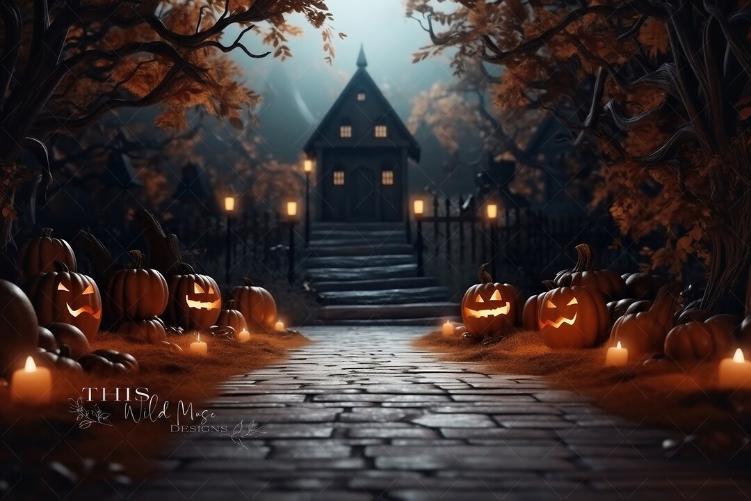 Sleepy Hollow Halloween Digital Background, Carved Pumpkins, Halloween ...