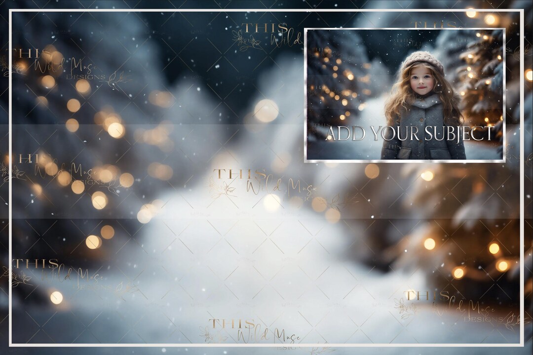 Snowy Winter Portrait Digital Backdrop, Snowy Pine Trees, Snow, Winter ...
