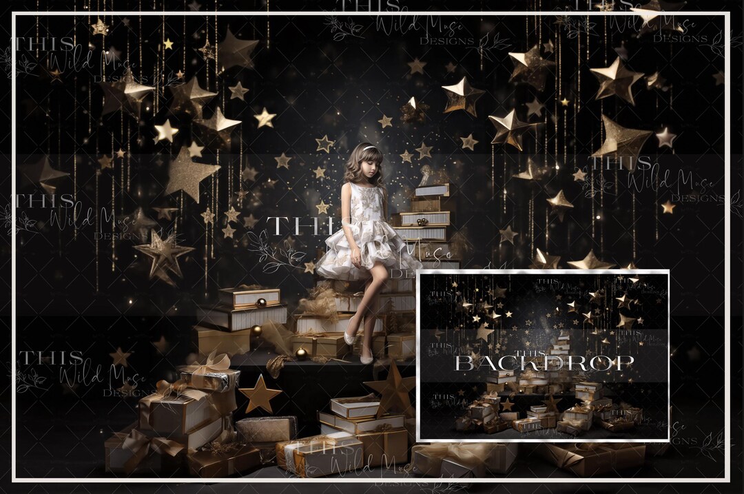 Christmas Studio Digital Background, Christmas Gold Backdrop, Holiday ...
