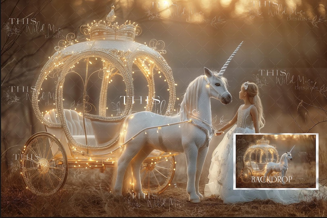 Unicorn Princess Digital Background, Unicorn, Princess Carriage ...