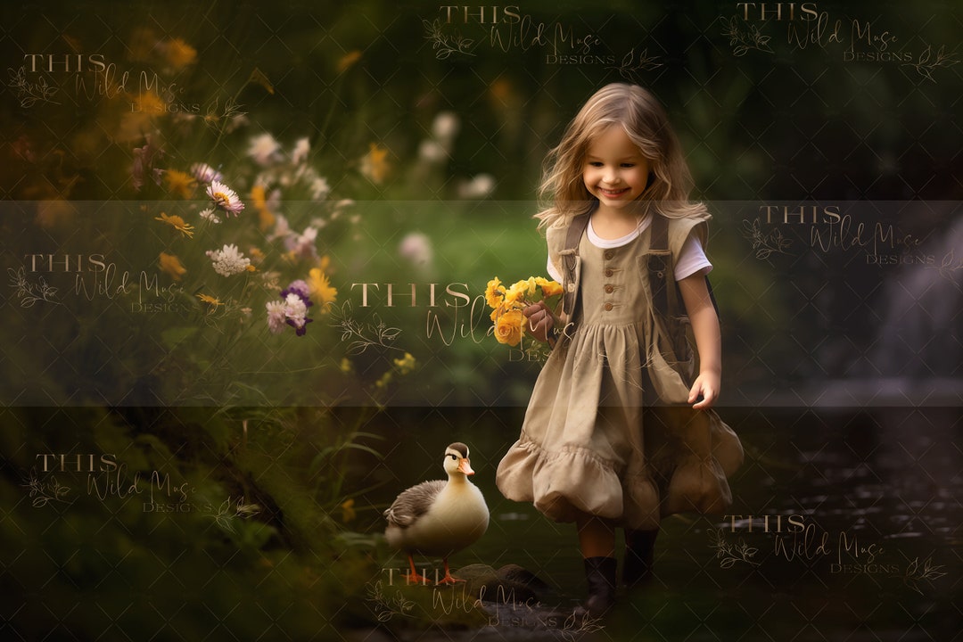 Spring Digital Background, Duck Pond Digital Backdrop, Spring Blooms ...