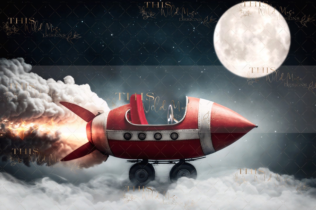 Rocket Ship Digital Backdrop, Fly Me to the MOON, Rocket, Childhood ...