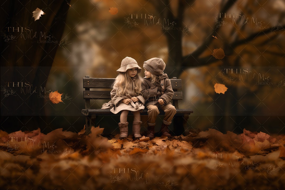 Fall Park Bench Digital Background, Autumn, Fall Tones, Autumn Park ...