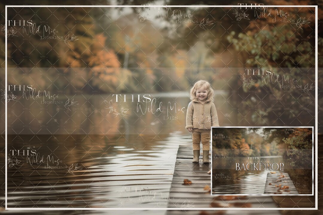 Fall Lake Dock Digital Backdrop, Early Fall, Lake, Pond, Dock Digital ...