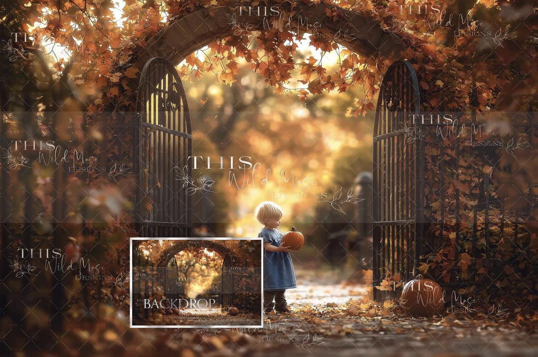 Autumn Digital Background, Fall Leaves, Autumn Park Gate Digital ...