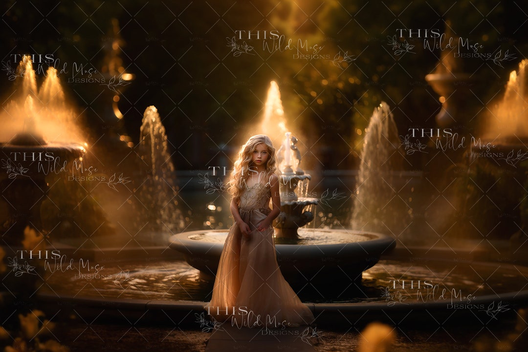 Fountain Park Digital Backdrop, Water Fountains, Sculptures, Golden ...