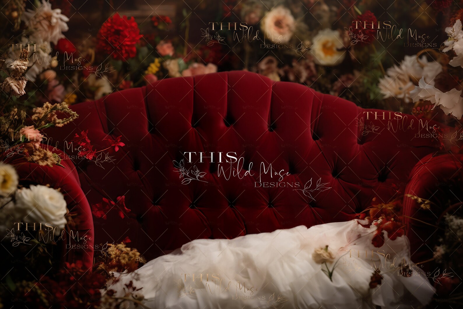 Studio Digital Background, Red Velvet Settee, Red Roses, Studio ...