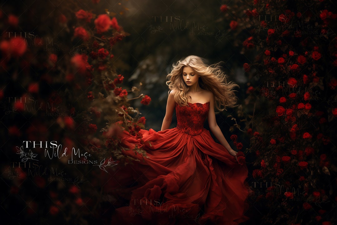 Red Rose Garden Digital Backdrop, Red Roses, Dreamy Rose Garden Digital ...