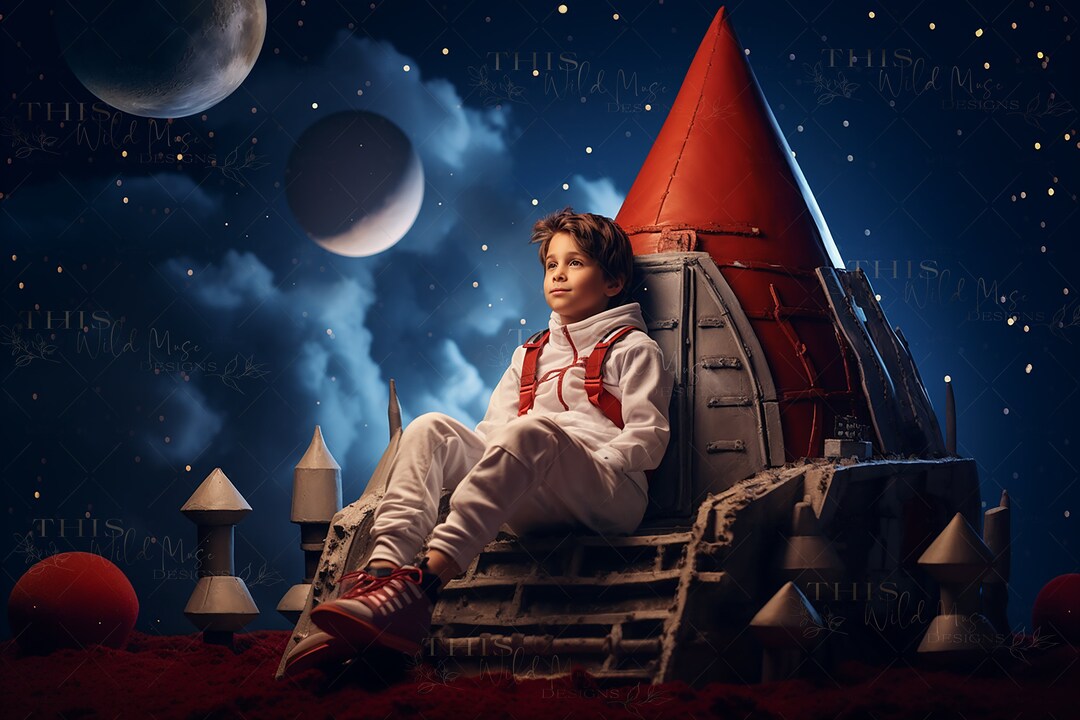 Space Adventure Studio Digital Backdrop, Space, Rocket Ship, Planets ...