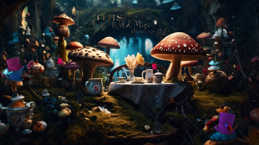 Alice in Wonderland Digital Backdrop, Wonderland Tea Party, Fantasy Tea ...