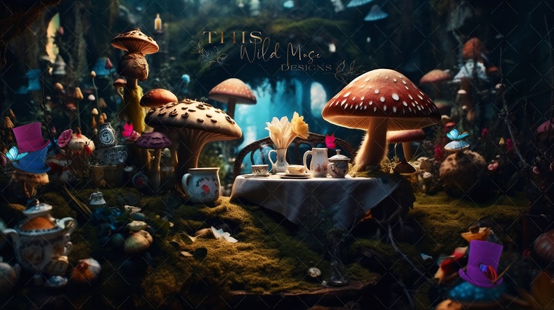 Alice in Wonderland Digital Backdrop, Wonderland Tea Party, Fantasy Tea ...