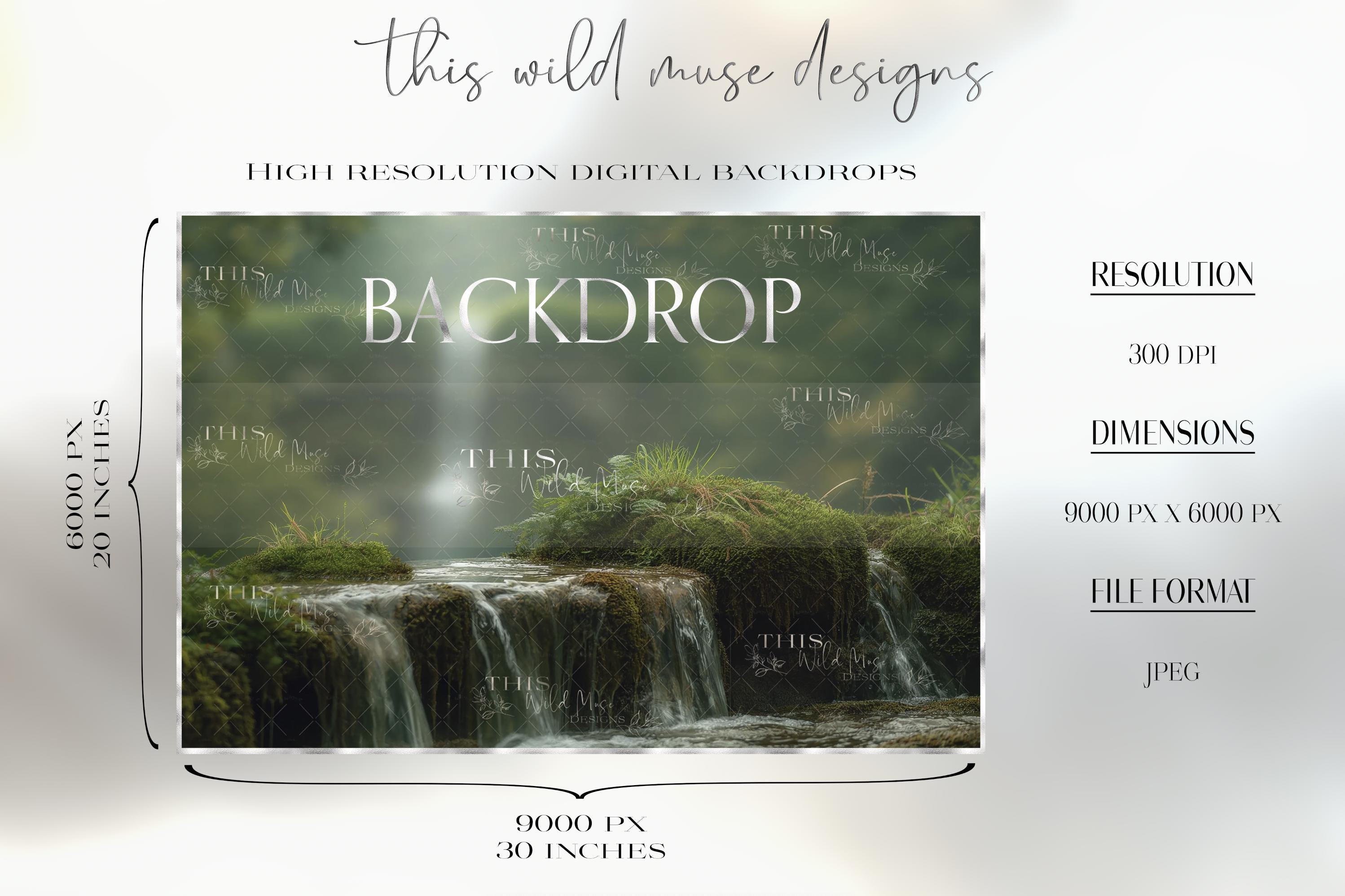 Misty Waterfall Digital Backdrop, Waterfall, Moss Covered Natural ...