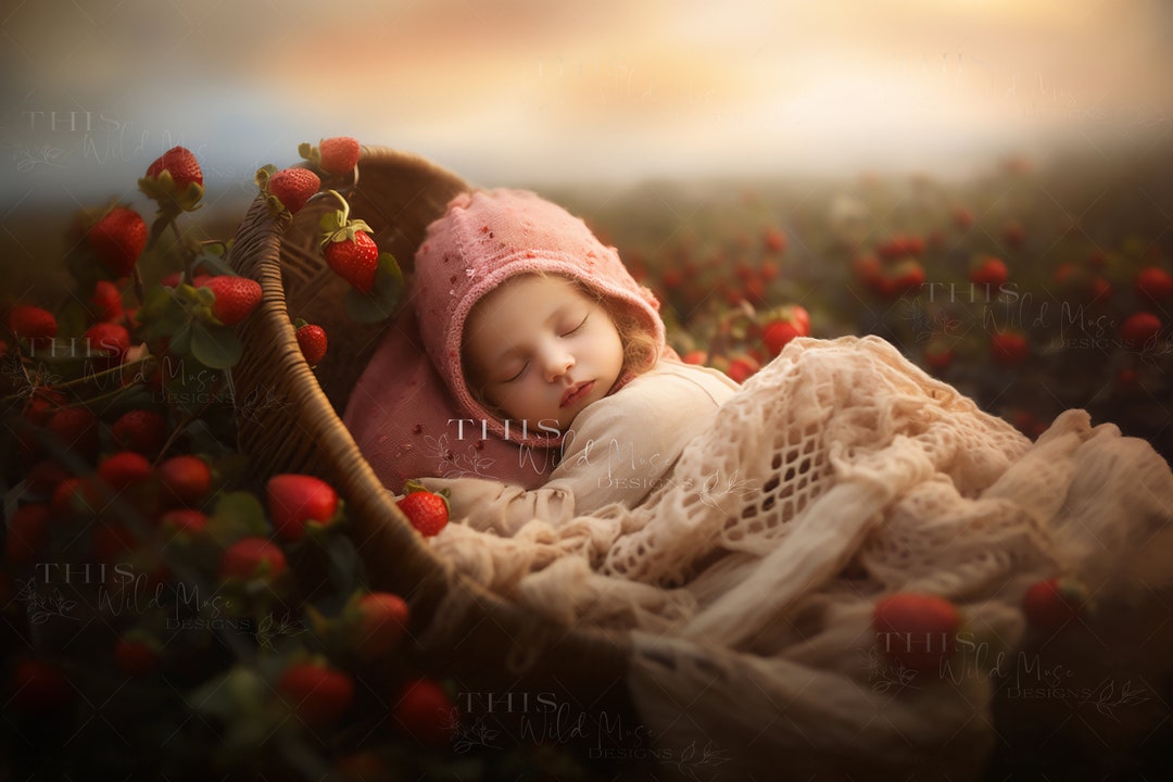 Strawberry Fields Newborn Digital Background, Newborn Composite ...