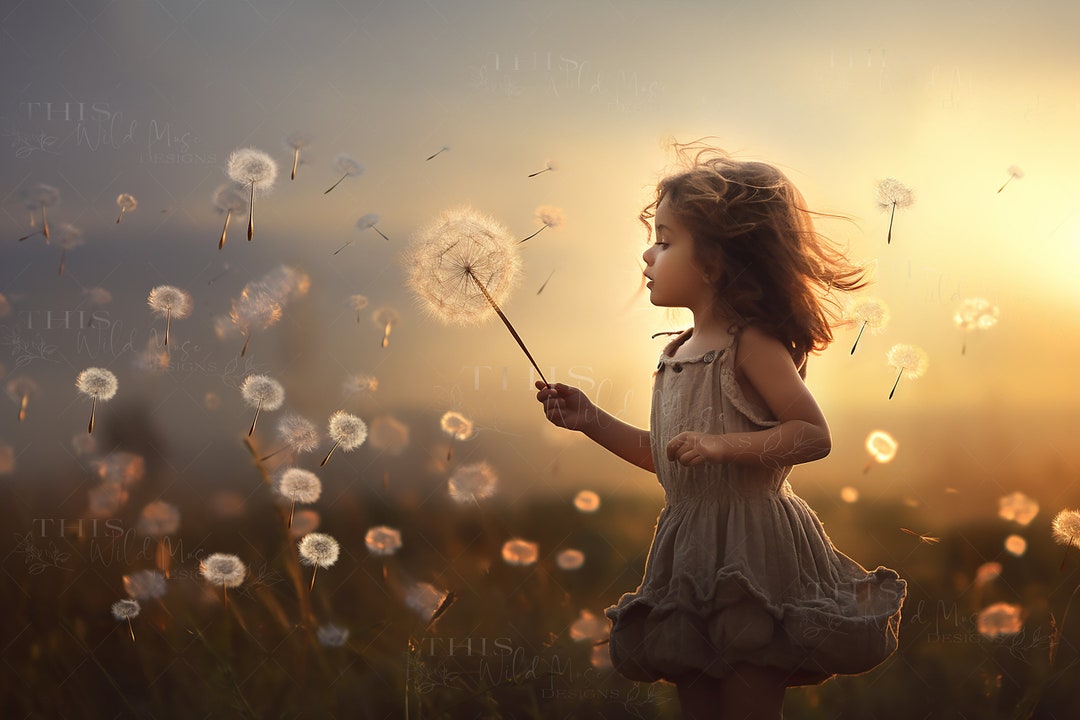 Summer Digital Backdrop, Dandelion Wishes, Whimsical Digital Background ...