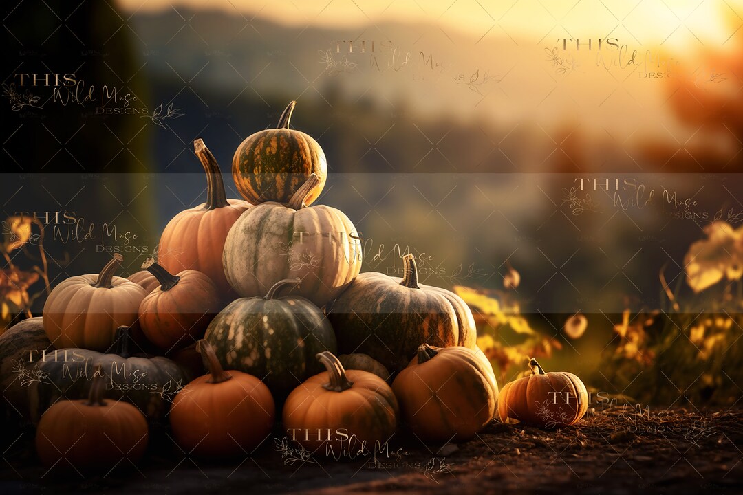 Pumpkin Stack Digital Backdrop, Pumpkins, Fall Digital Background ...