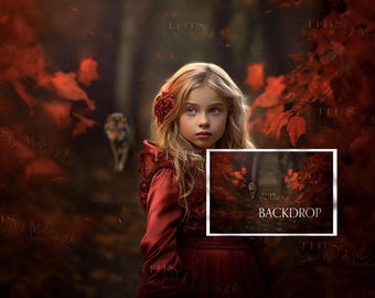 Little Red Riding Hood Digital Background, Wolf, Fall, Autumn, Red ...
