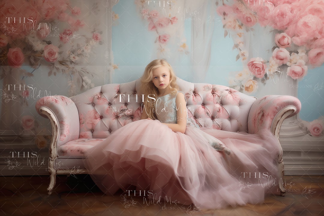 Floral Vintage Sofa Digital Backdrop, Vintage Floral Sofa, Pastel ...