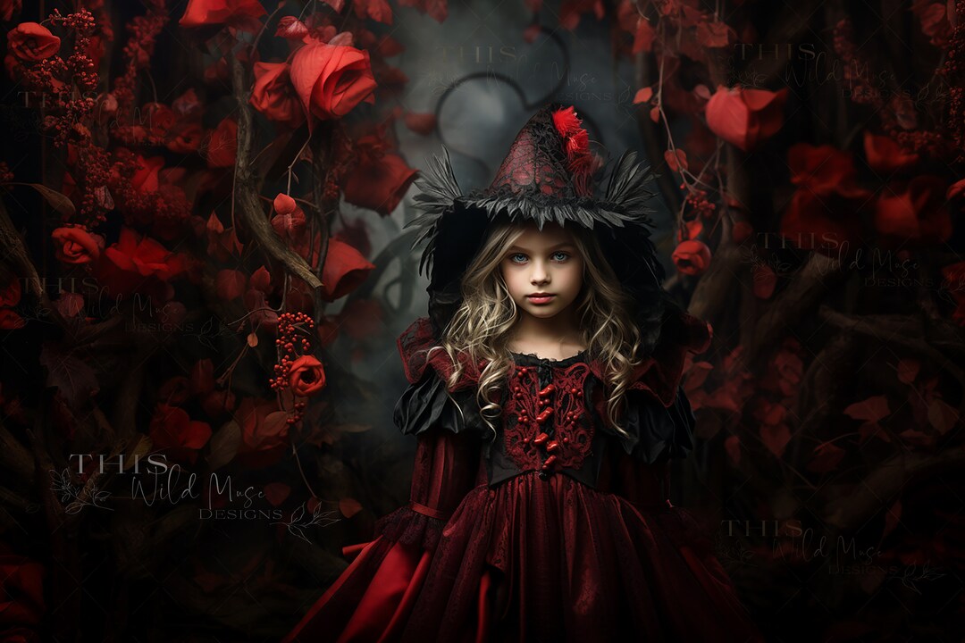 Twisted Rose Garden Digital Backdrop, Halloween Background, Roses, Red ...