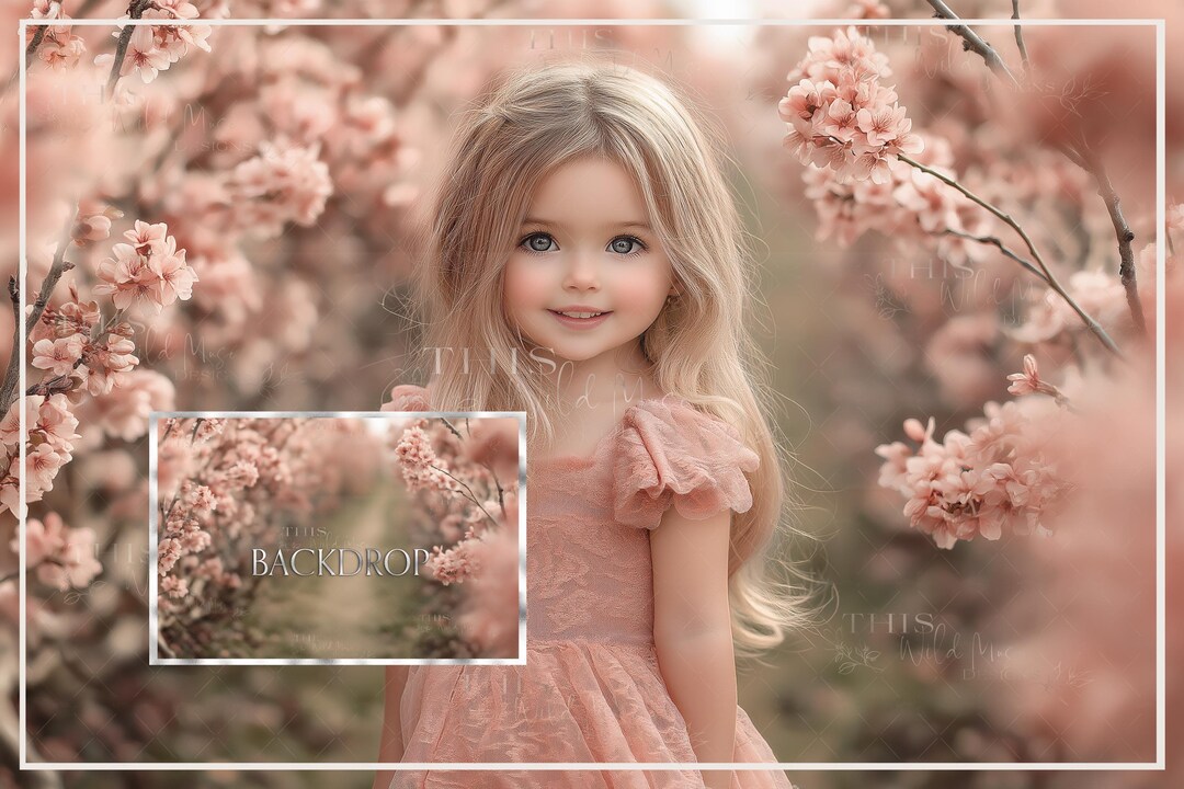Spring Pink Blossoming Tree Path Digital Backdrop, Early Spring Flowers ...