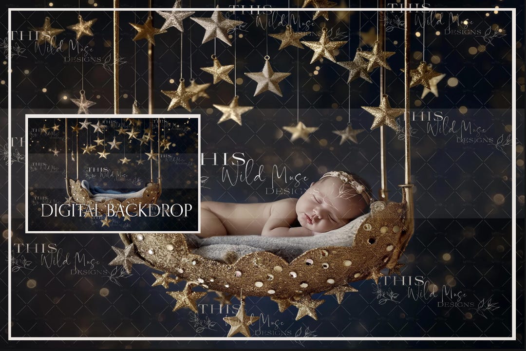 Gold Star Cradle Newborn Digital Background, Gold Stars, Gold Cradle ...