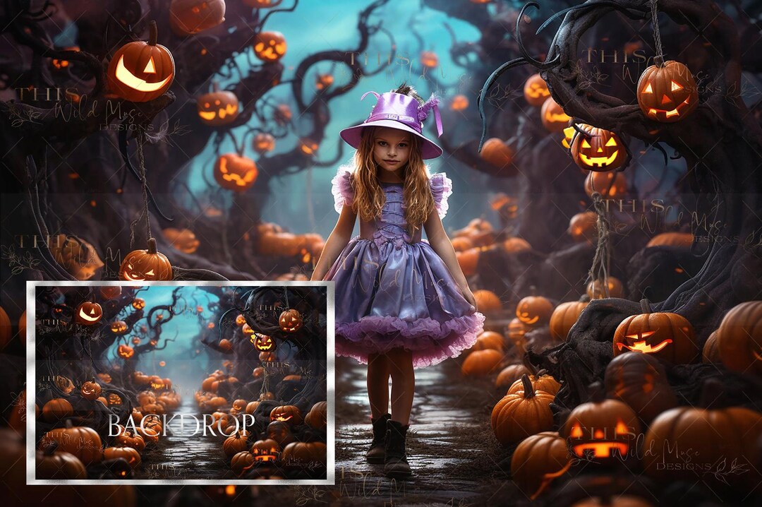 Halloween Path Digital Backdrop, Jack O' Lanterns, Haunted Woods ...