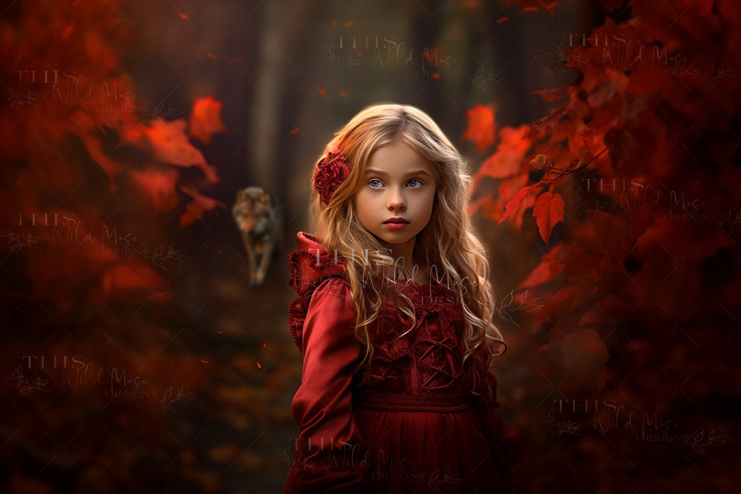 Little Red Riding Hood Digital Background, Wolf, Fall, Autumn, Red ...