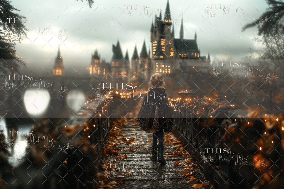 Fall Bridge Digital Background, Magic Castle of Wizards, Hazy Mist Fall ...