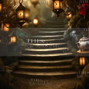 Alice in Wonderland Digital Backdrop, Trees, Clocks, Red Roses, Fantasy ...
