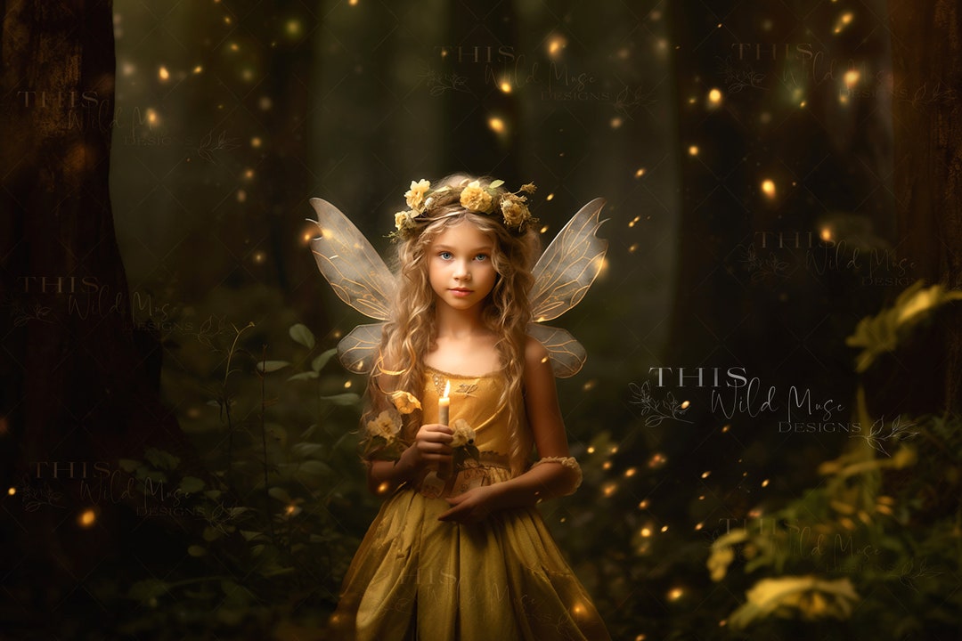 Enchanted Forest Digital Backdrop, Fairy Background, Forest, Fireflies ...