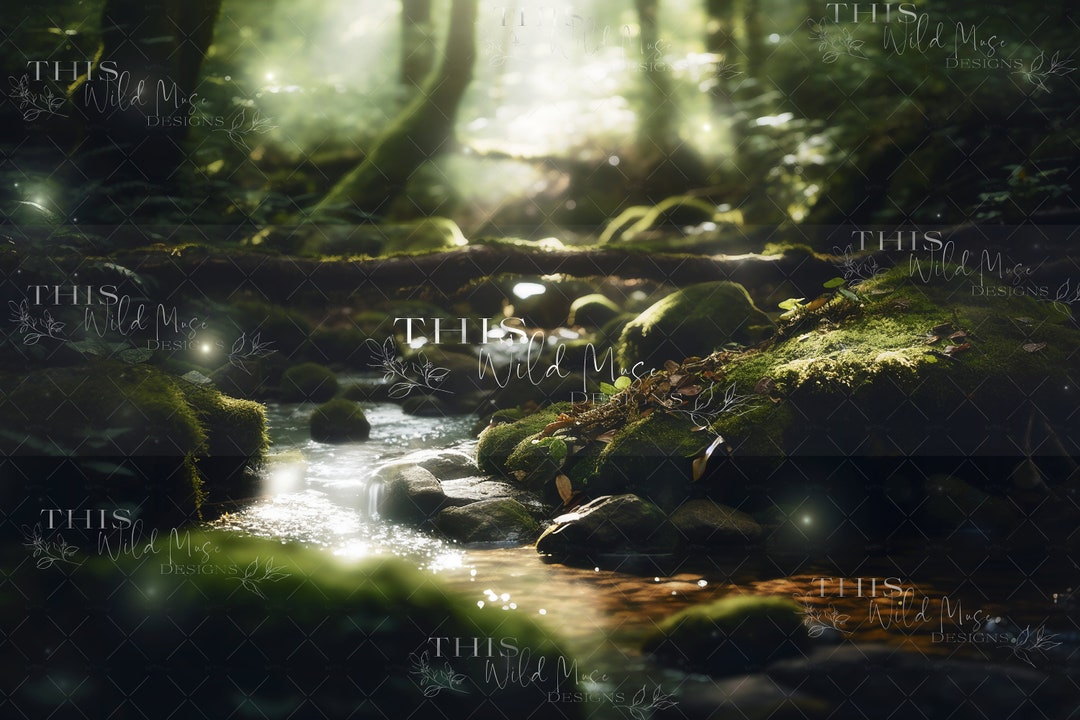 Magical Forest Digital Backdrop, Wisps, Moss, Forest, Stream, Whimsical ...