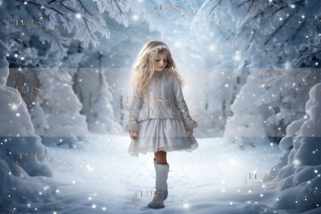 Snow Path Scene Digital Background, Winter, Snow, Snow Covered Trees ...