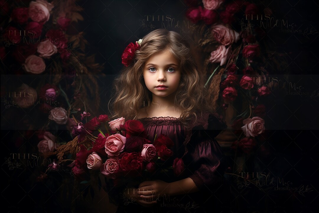 Dark Floral Portrait Digital Background, Roses, Portrait Digital ...