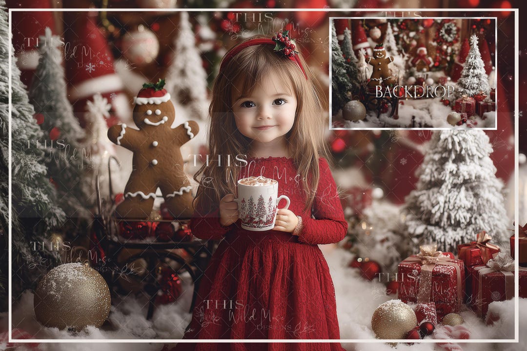 Gingerbread Studio Digital Backdrop, Gingerbread, Christmas Digital ...