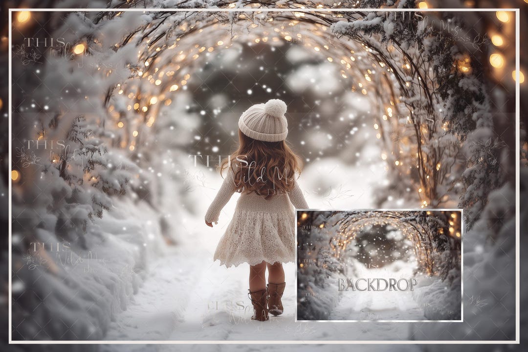 Winter Snow Arch Digital Backdrop, Holiday Lights, Snow Path, Winter ...
