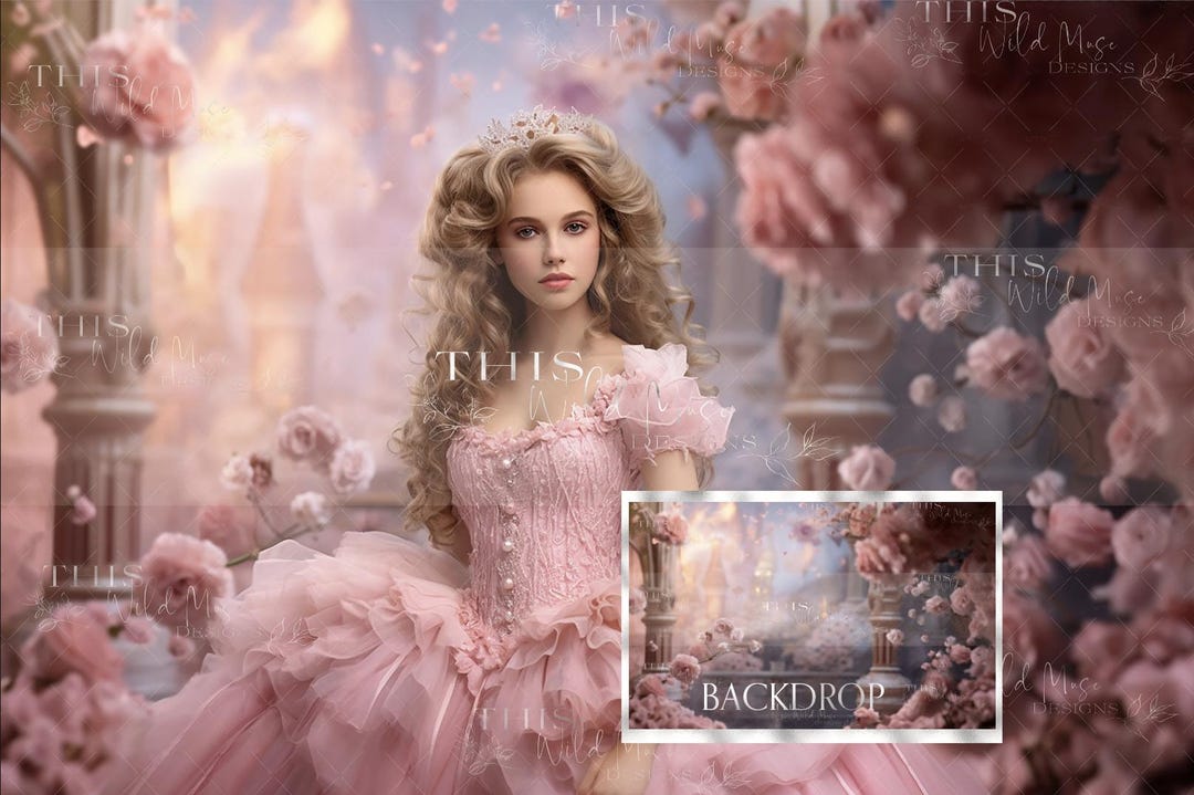 Princess Pink Flower Castle Digital Background, Pink Princess/witch ...