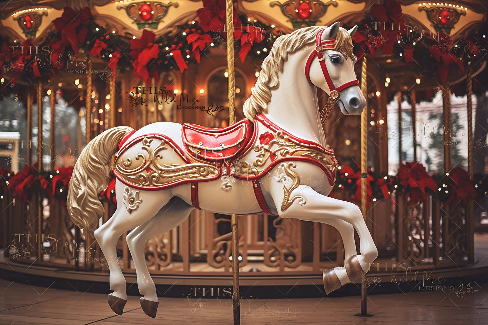 Christmas Horse Digital Backdrop, Christmas Carousel, Horse, Carousel ...