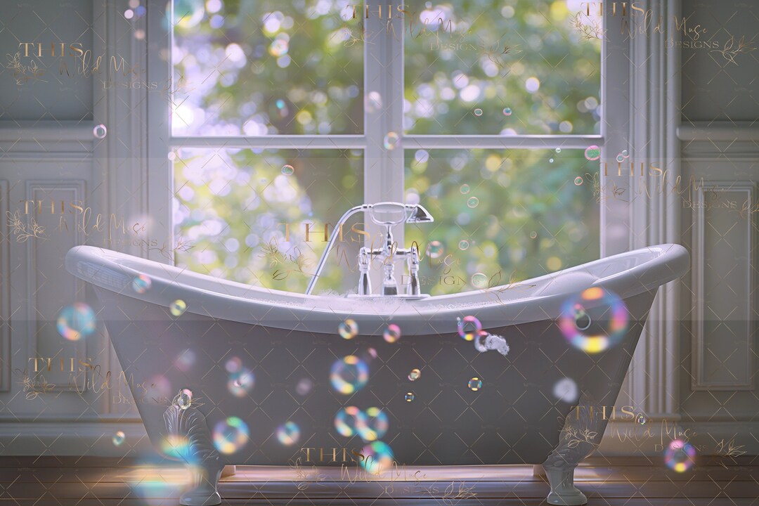 Bubble Bath Digital Background, White Clawfoot Tub Backdrop, Bathroom ...
