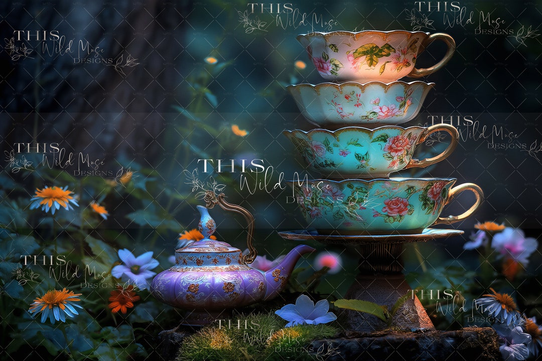 Enchanted Fairy Tea Party Digital Backdrop, Fairy Background, Nighttime ...