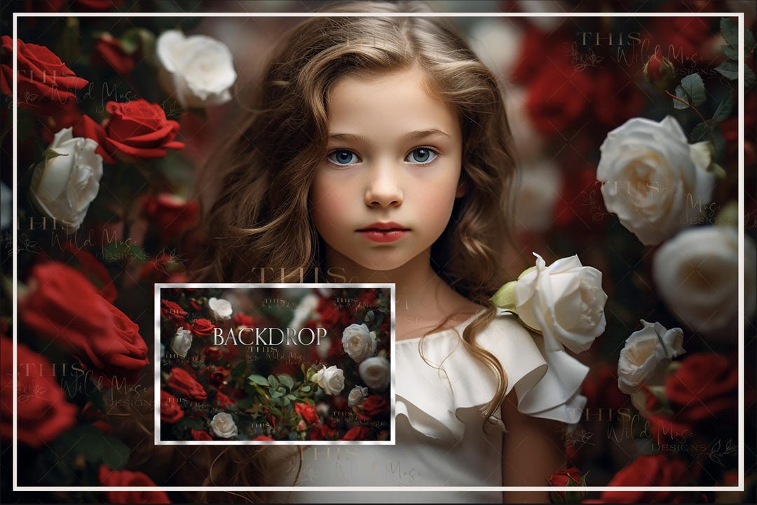 White and Red Rose Garden Digital Background, Rose Garden Portrait ...