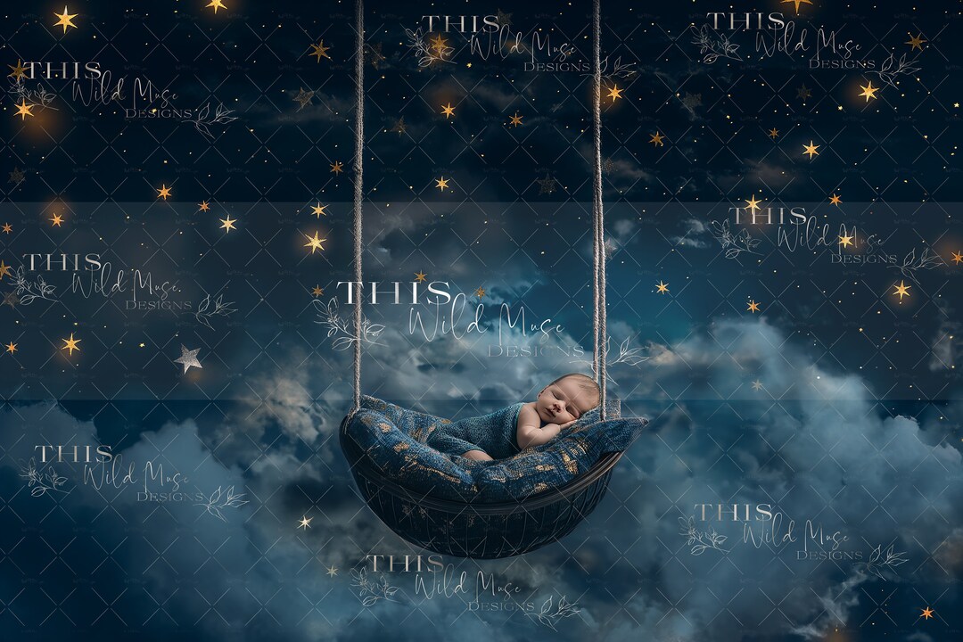 Starry Night Digital Background, Gold Stars, Newborn Composite, Swing ...