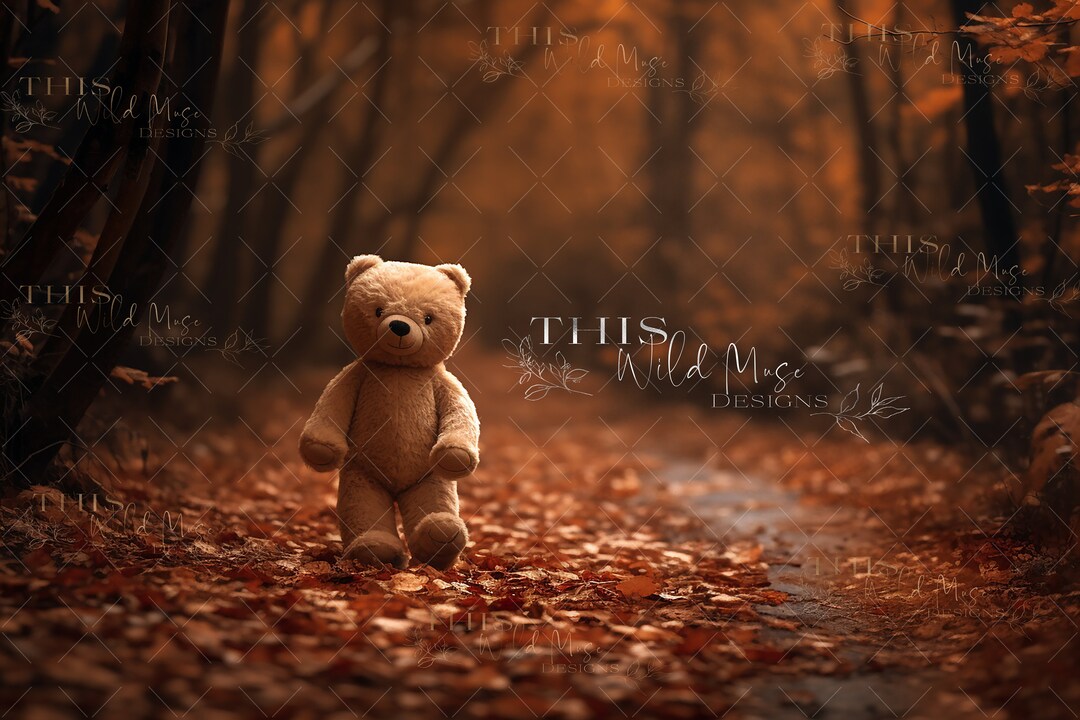 Teddy Bear Fall Path Digital Background, Autumn Leaves, Nature Path ...