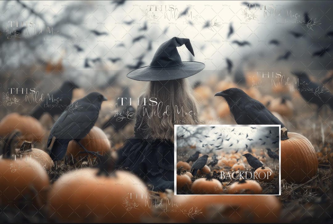 Raven Harvest Digital Backdrop, Halloween, Foggy Haze, Spooky Digital ...