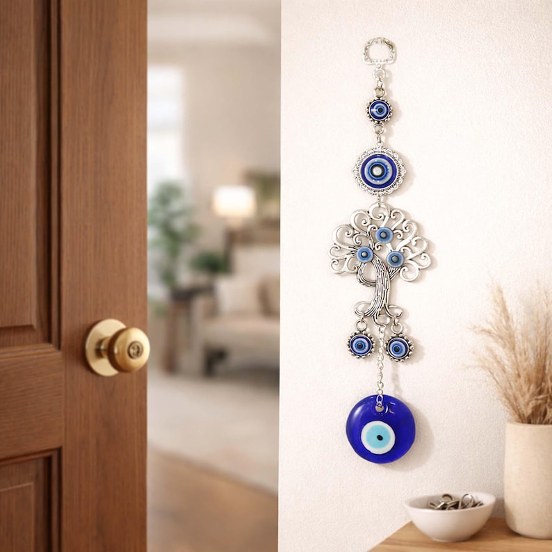 Blue Nazar Evil Eye Wall Decor, Tree of Life Hanging Ornament, Turkish ...