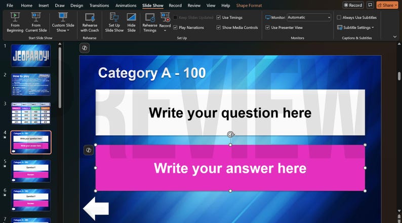 Jeopardy Gameshow Review Classroom Party Team Game - Customizable ...