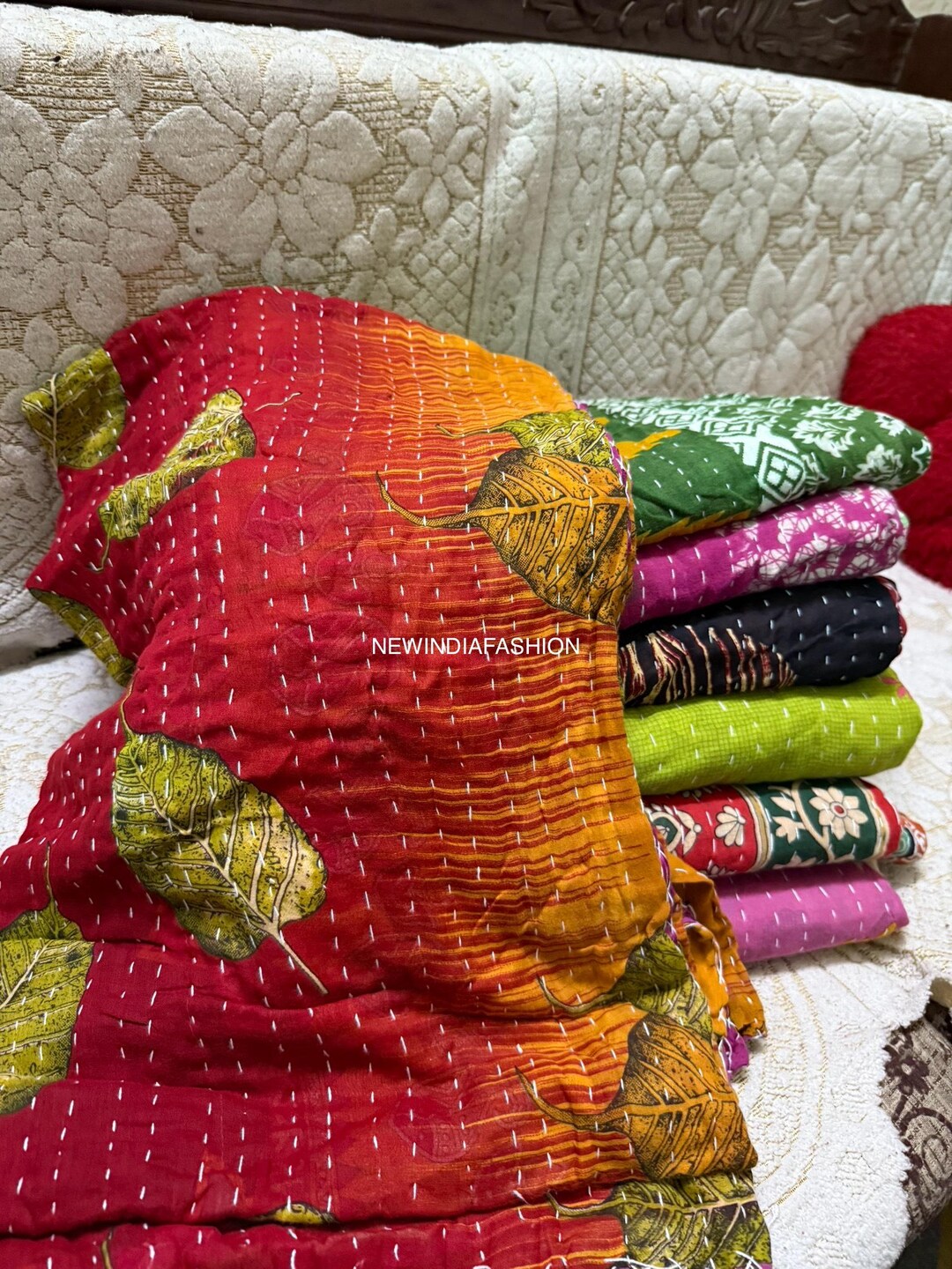Vintage Kantha Quilt, Indian Sari Quilt Kantha Throw Blanket, Antique ...