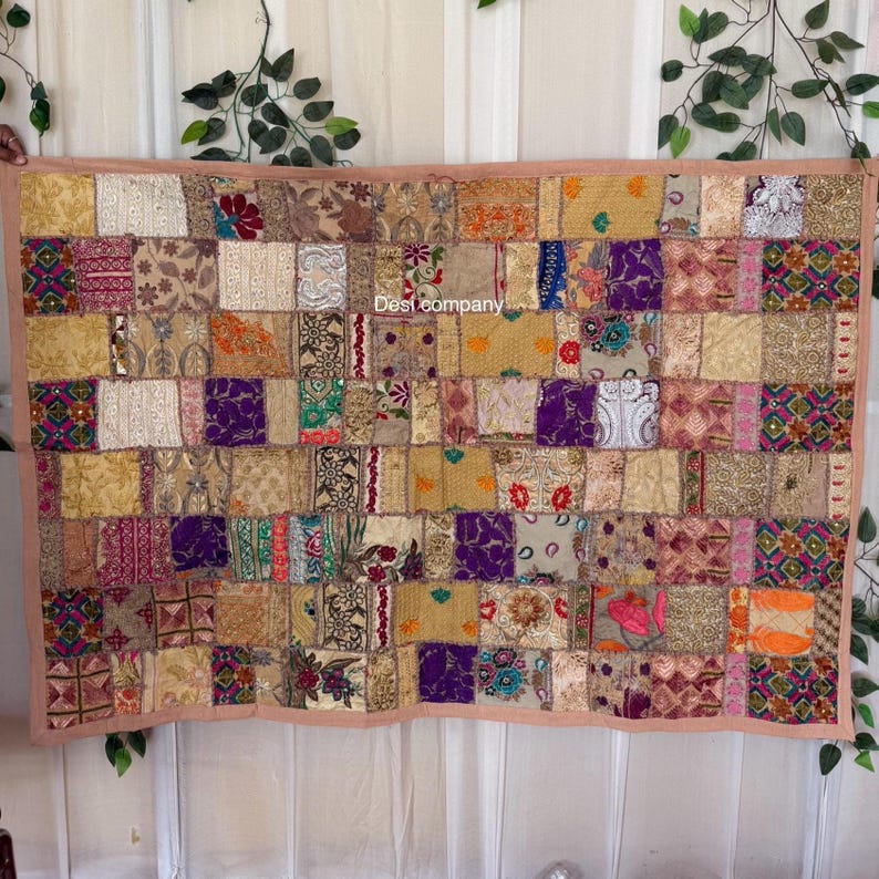 Patchwork Tapestry: Indian Patchwork Embroidery Wall Hanging - Etsy
