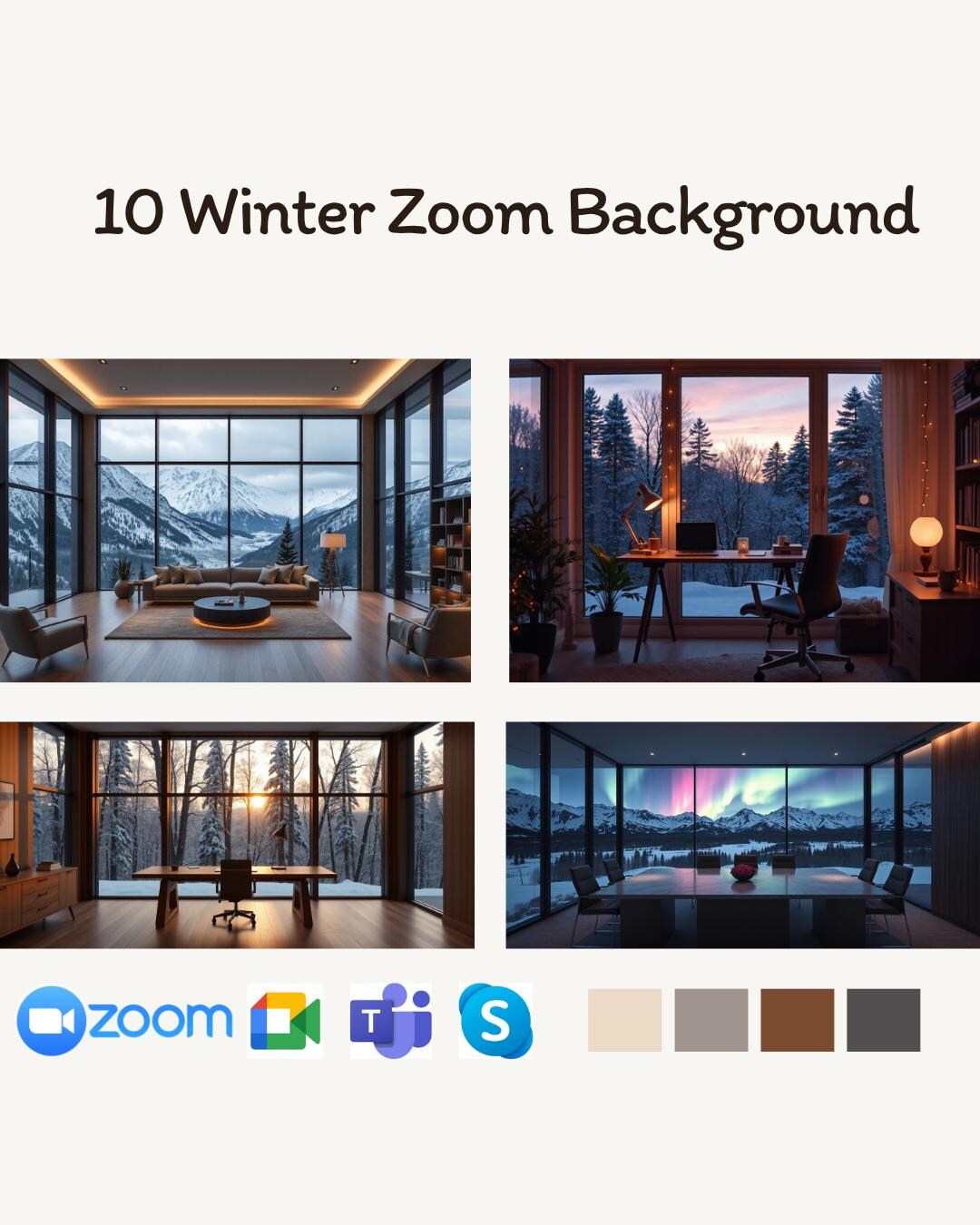 Winter Zoom Backgrounds: Cozy Office & Aurora Set (digital Download) - Etsy