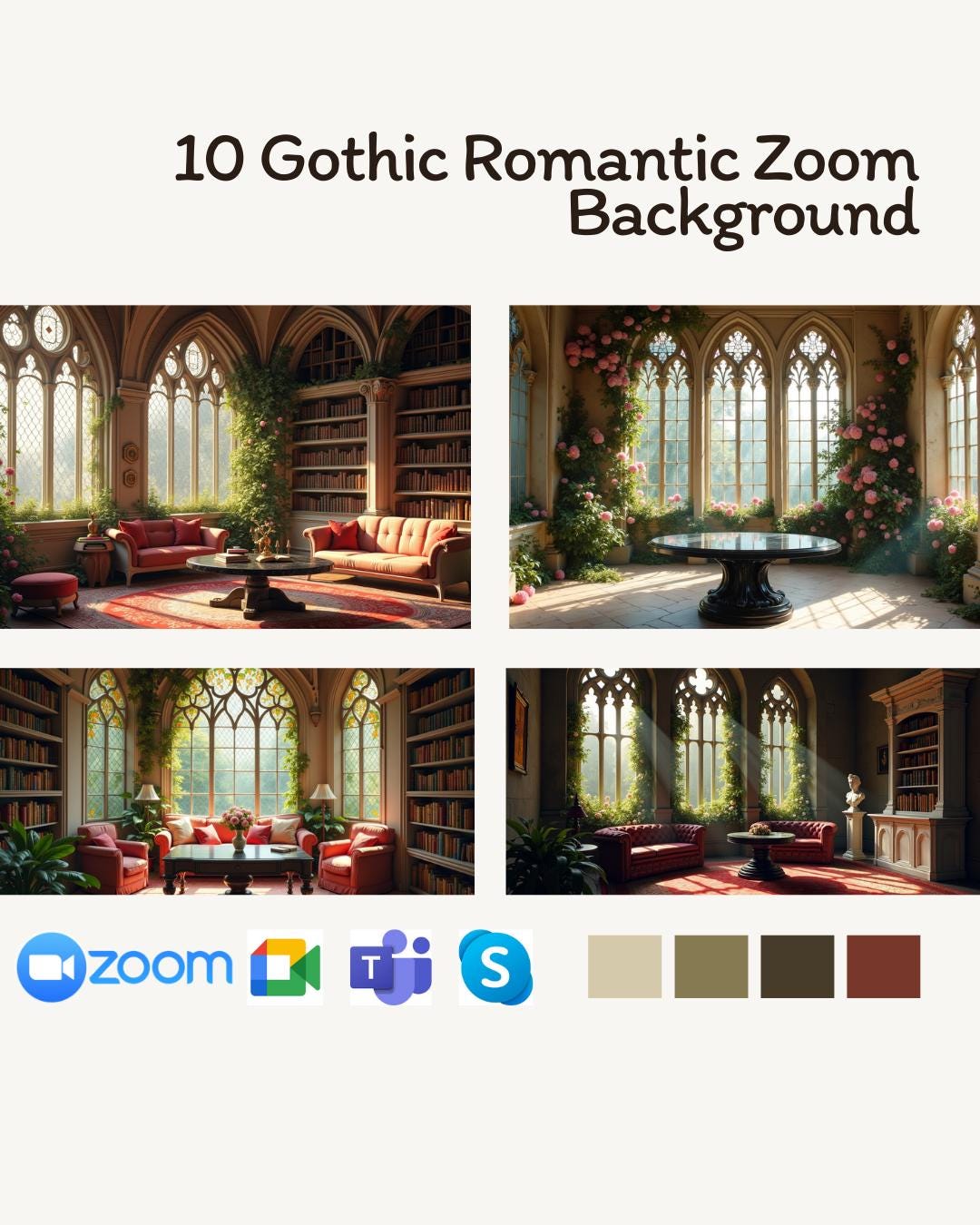 Gothic Romantic Zoom Background Set | 10 Elegant Stained Glass & Ivy ...