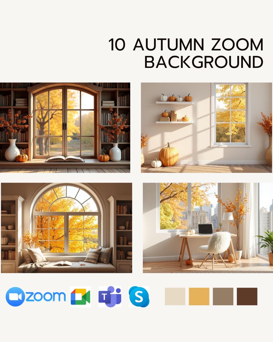 Autumn Zoom Background Bundle (10 Styles) | Cozy Office, Bookshelf ...