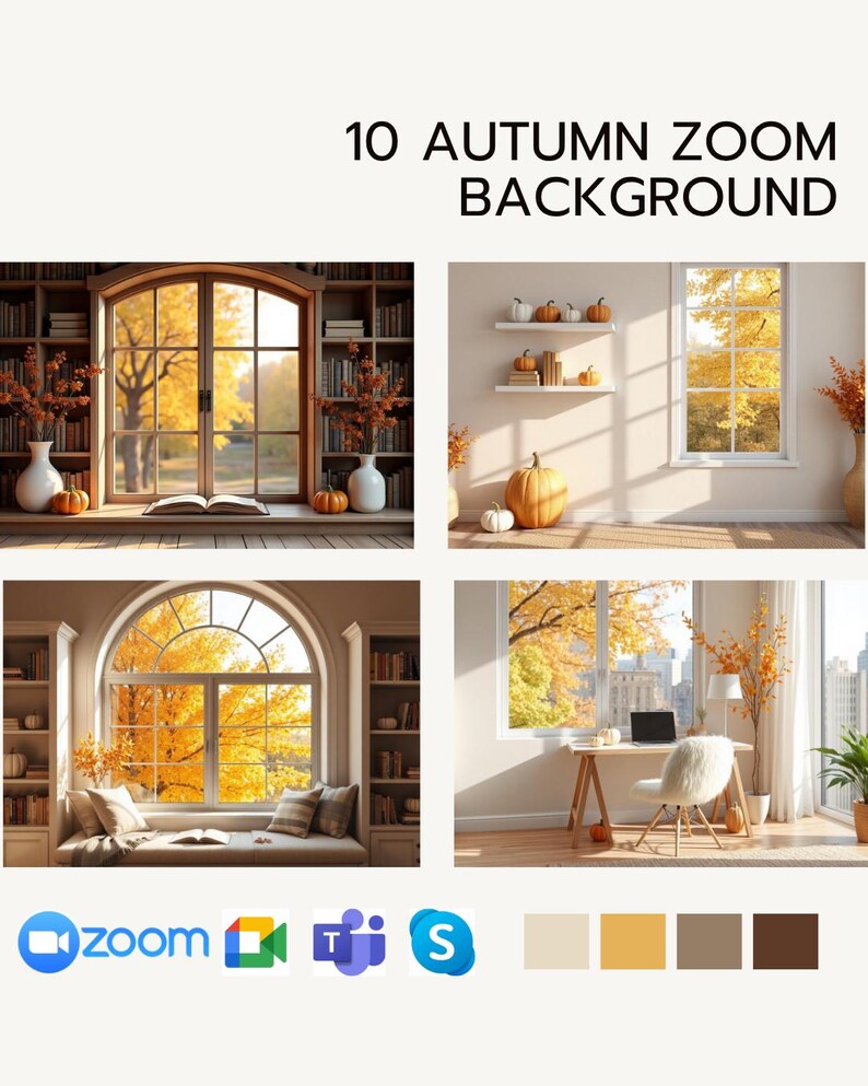 Autumn Zoom Background Bundle (10 Styles) | Cozy Office, Bookshelf ...